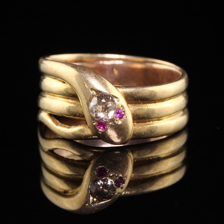Antique Victorian English 18k Yellow Gold Old Mine Diamond Wide Snake ...