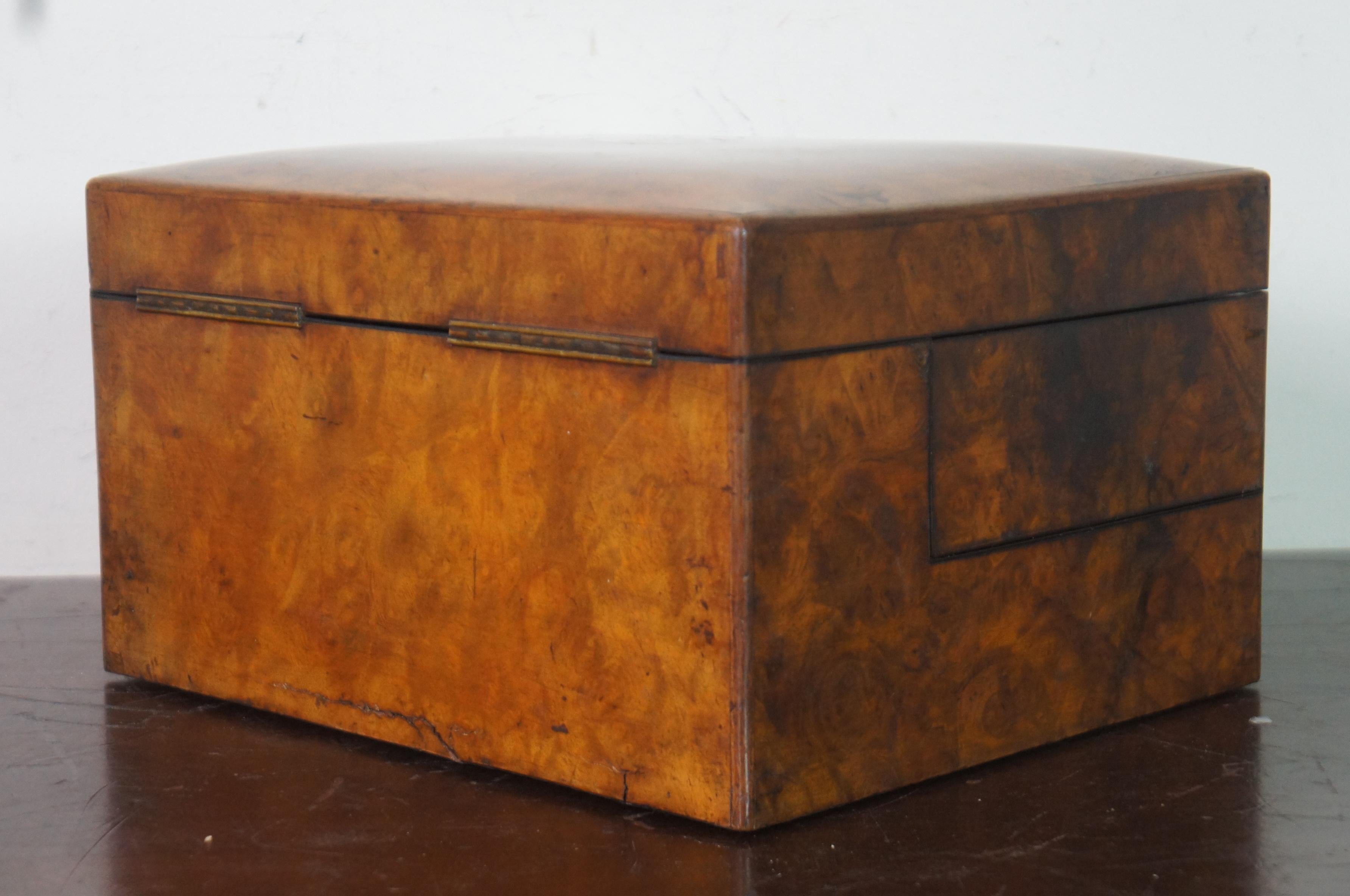 Antique Victorian English Burl Wood Traveling Vanity Box Case Sterling ...