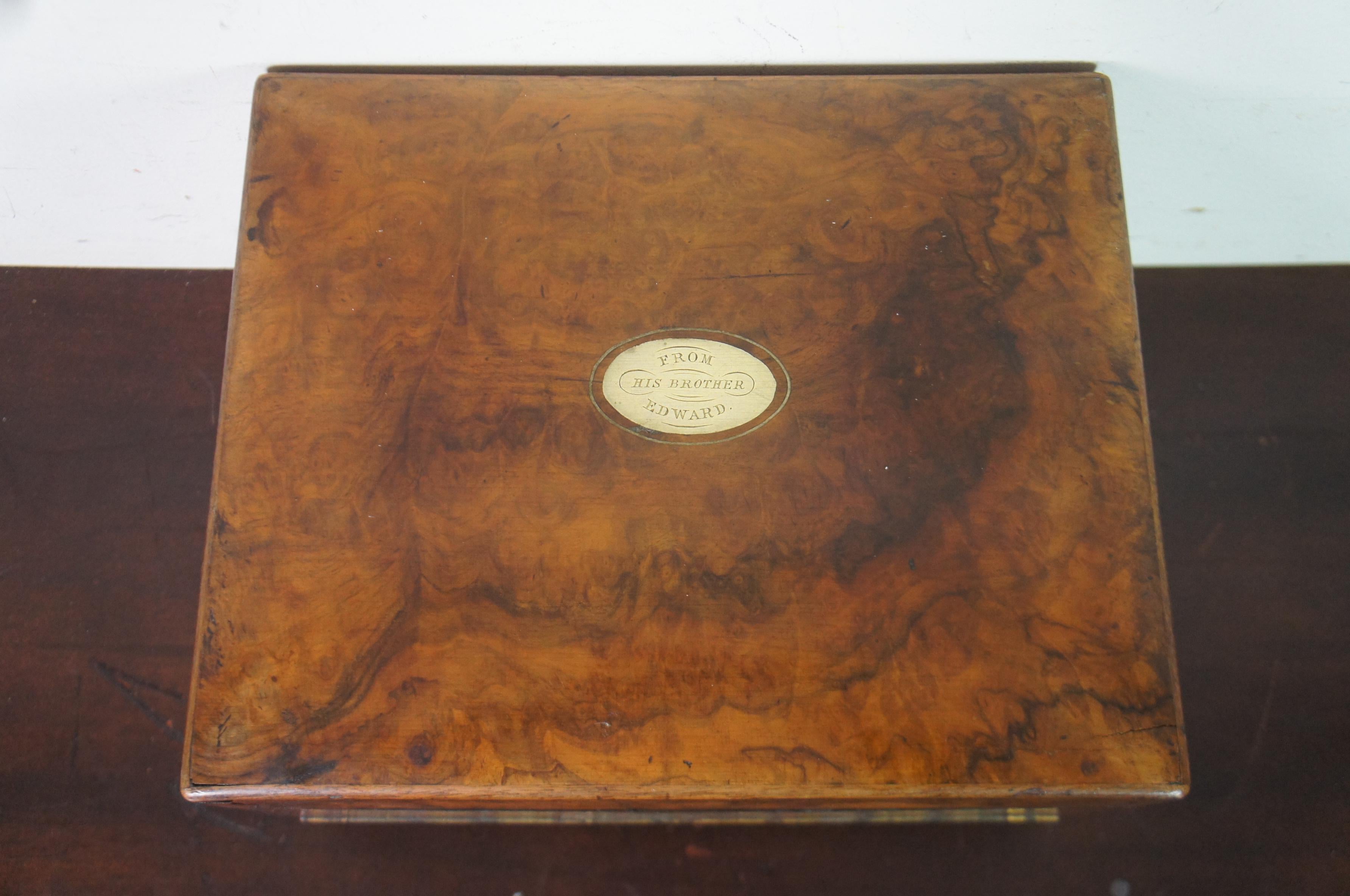 Antique Victorian English Burl Wood Traveling Vanity Box Case Sterling ...