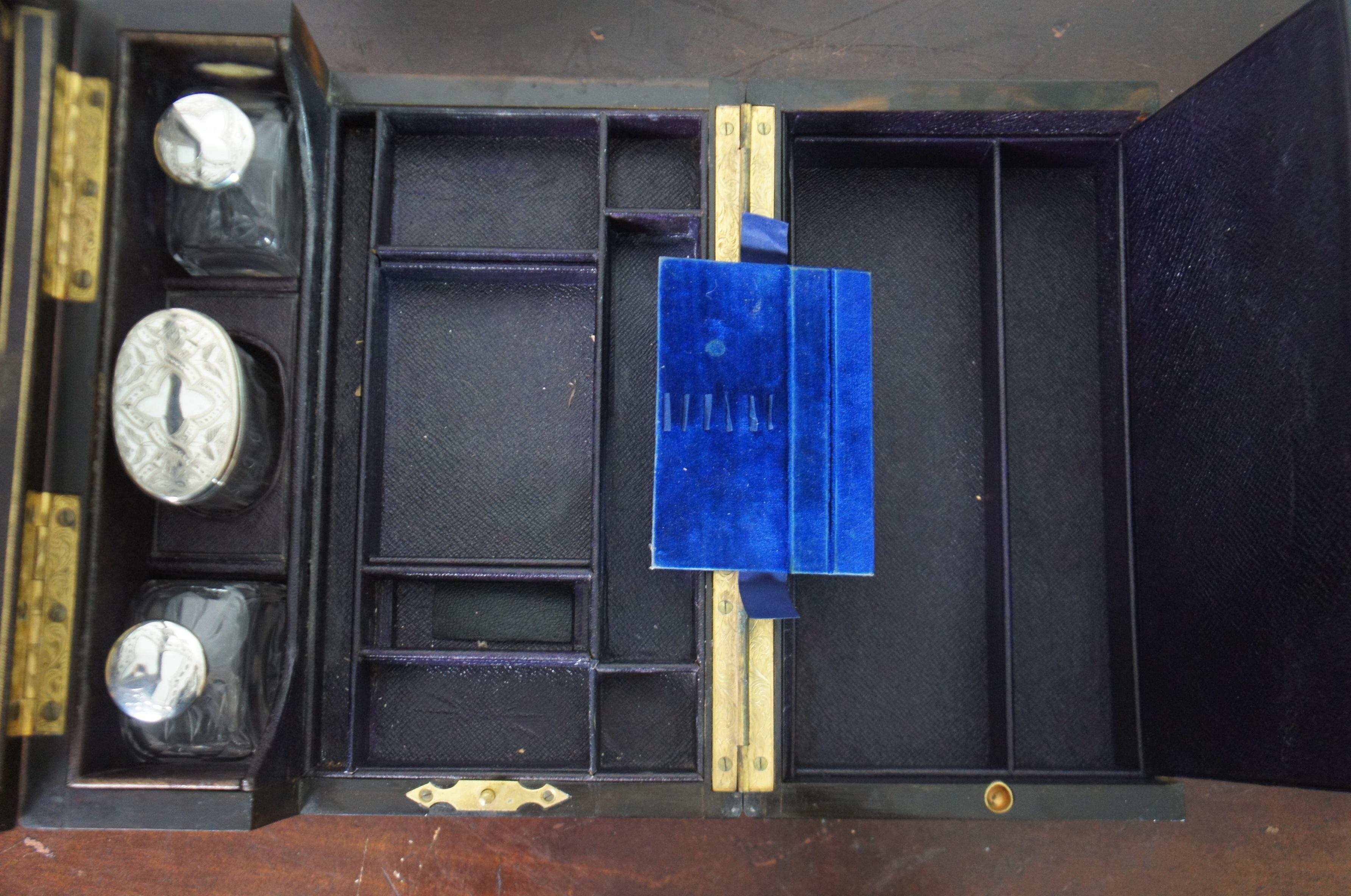 Antique Victorian English Burl Wood Traveling Vanity Box Case Sterling ...