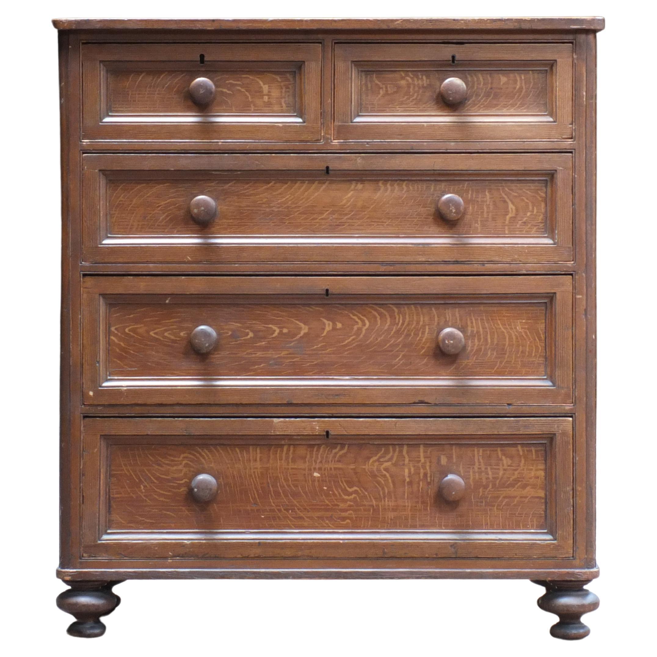 Antique Victorian English Pine Drawers in Faux Oak Paint For Sale at ...