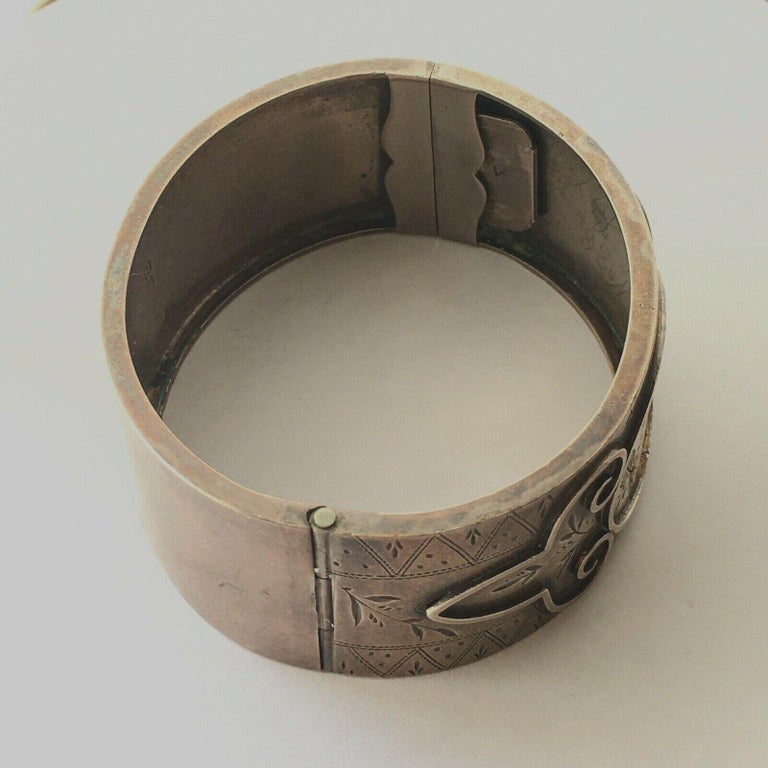 Antique Victorian English Silver Gold Foliate Bangle Bracelet 1886 ...