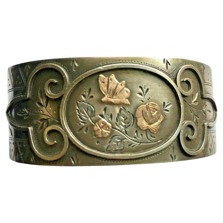 Antique Victorian English Silver Gold Foliate Bangle Bracelet 1886 ...