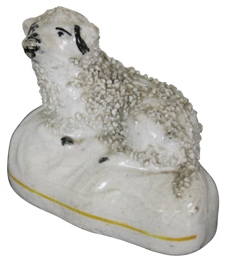 Antique Victorian English Staffordshire Confetti Porcelain Resting Lamb ...