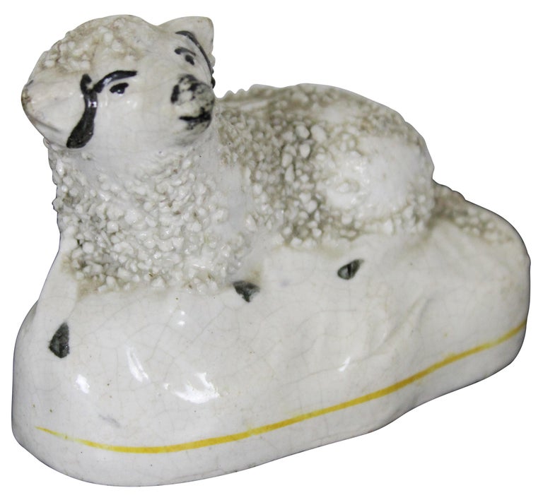 Antique Victorian English Staffordshire Confetti Porcelain Resting Lamb ...
