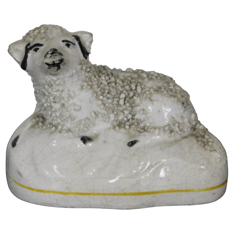 Antique Victorian English Staffordshire Confetti Porcelain Resting Lamb ...