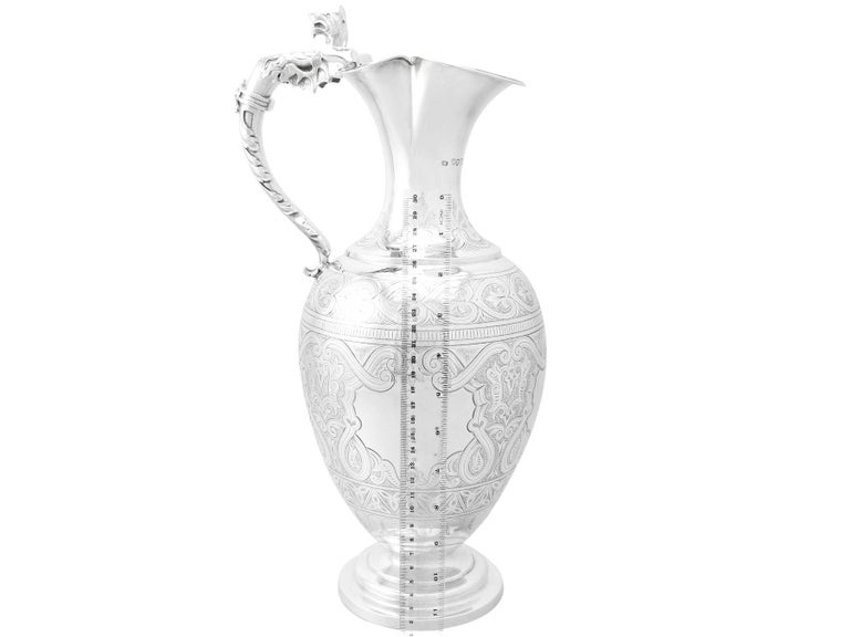 Antique Victorian English Sterling Silver Wine Ewer For Sale at 1stDibs