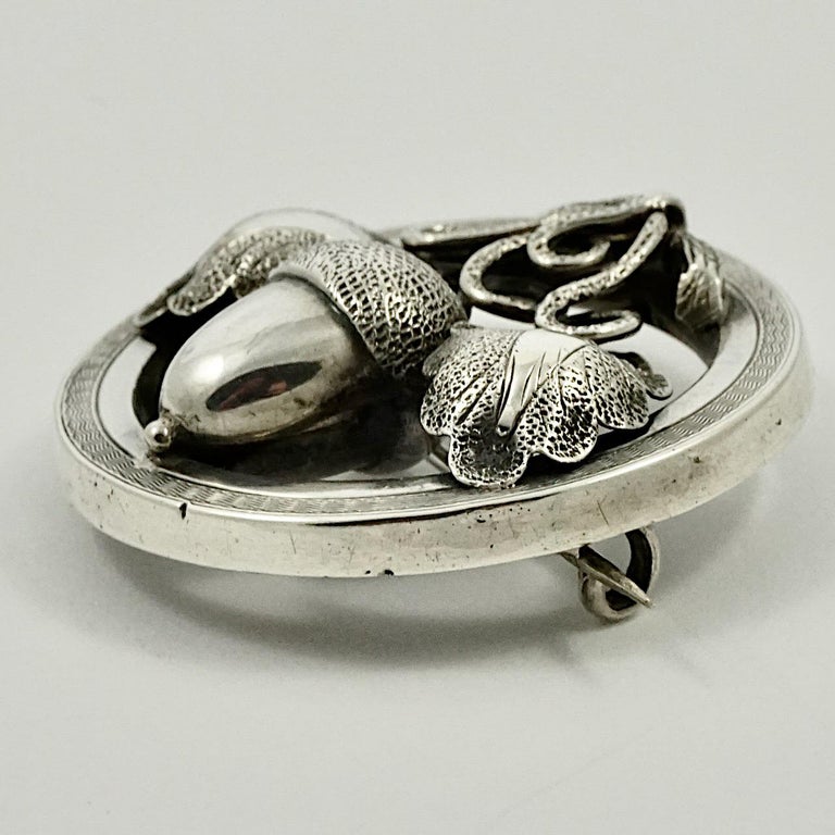 Antique Victorian Engraved Silver Acorn and Oak Leaves Brooch For Sale ...