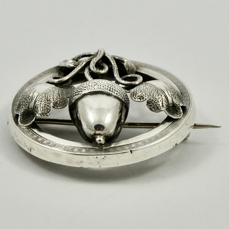 Antique Victorian Engraved Silver Acorn and Oak Leaves Brooch For Sale ...