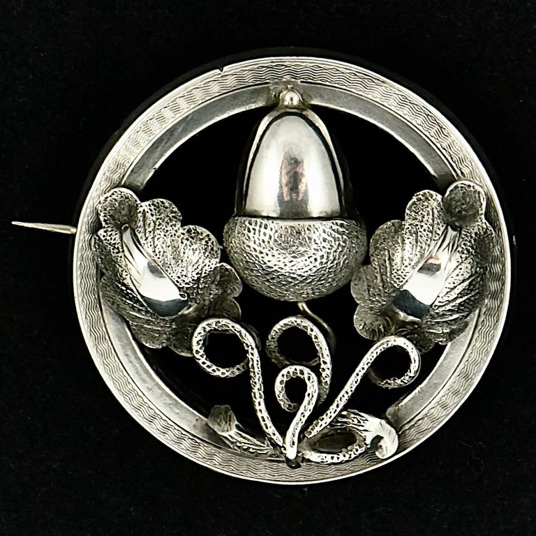 Antique Victorian Engraved Silver Acorn and Oak Leaves Brooch For Sale ...