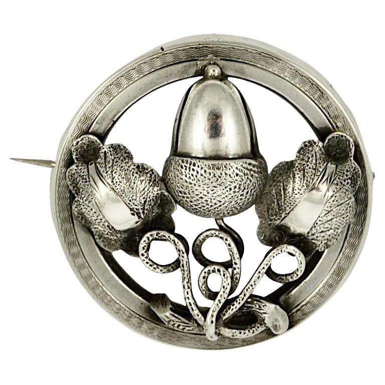 Antique Victorian Engraved Silver Acorn and Oak Leaves Brooch For Sale ...