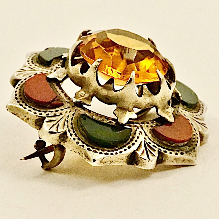 Antique Victorian Engraved Silver Faux Citrine and Agate Brooch For ...