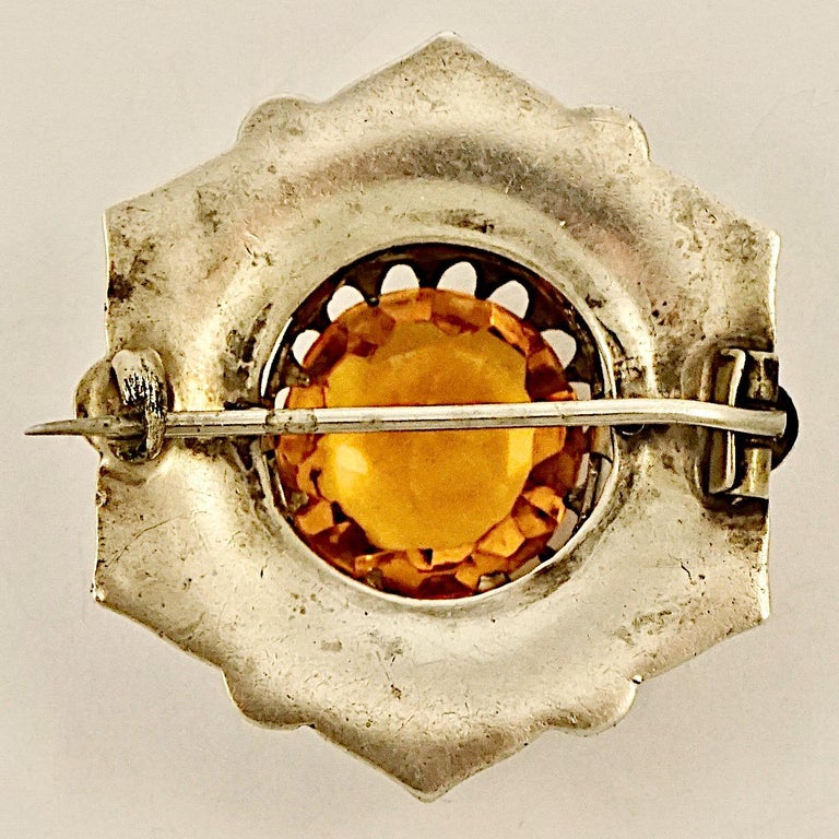 Antique Victorian Engraved Silver Faux Citrine and Agate Brooch For ...