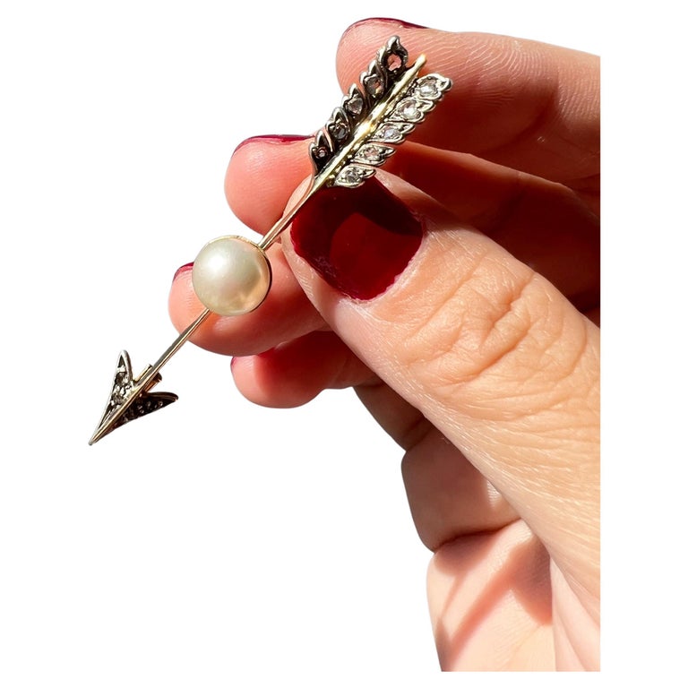 Antique Victorian era 18K gold diamond pearl arrow brooch For Sale at ...