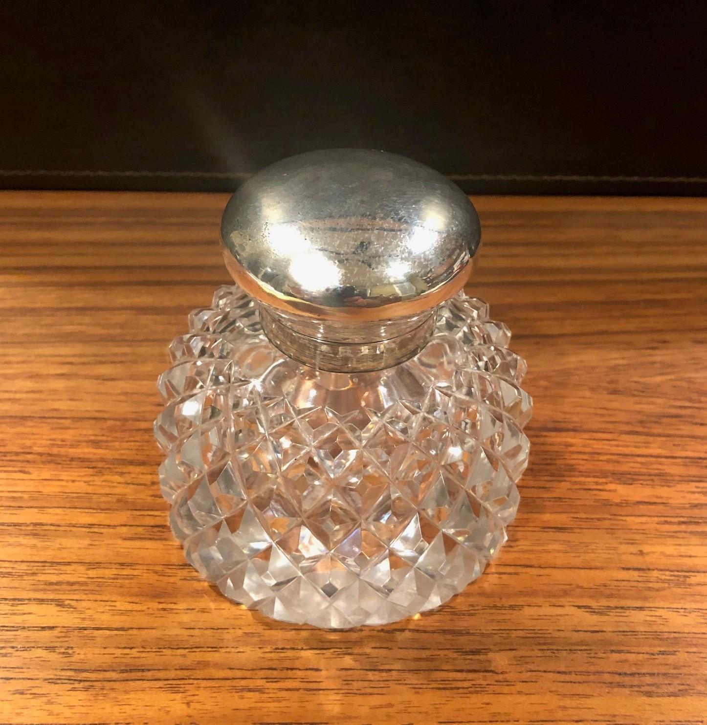 Antique Victorian Era Cut Glass Inkwell with Sterling Silver Lid at 1stDibs