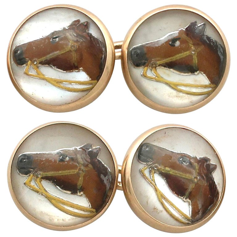 Antique Victorian Essex Crystal and Yellow Gold Horse Cufflinks For ...