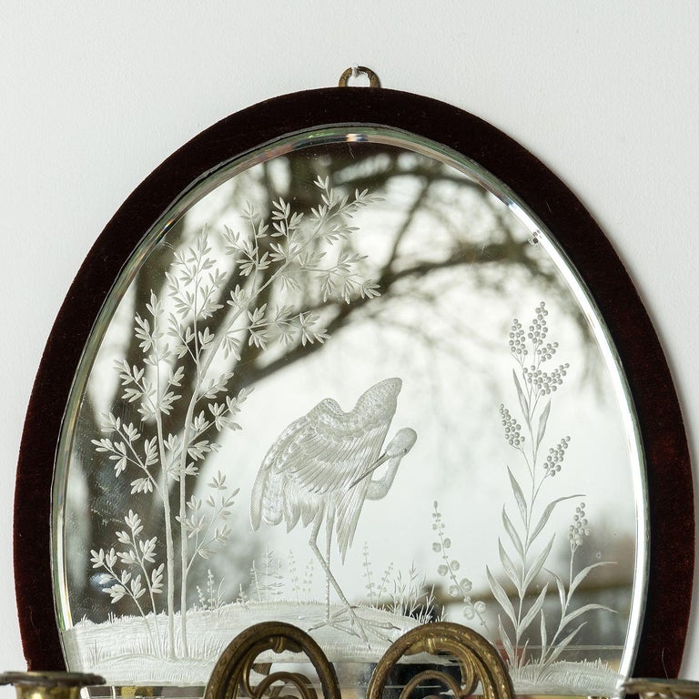Antique Victorian Etched Girandole Velvet Framed Wall Mirror, 19th ...