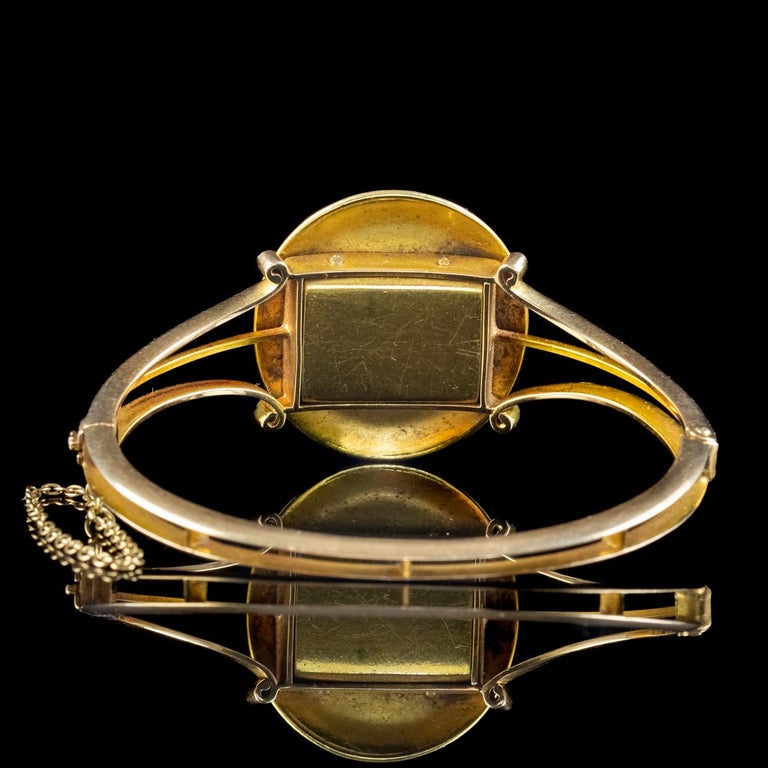 Antique Victorian Etruscan Garnet Pearl Bangle 18ct Gold at 1stDibs