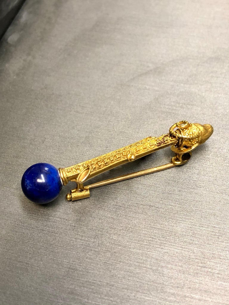Antique Victorian Etruscan Revival 18k Gold Rams Head Lapis Bypass Pin ...
