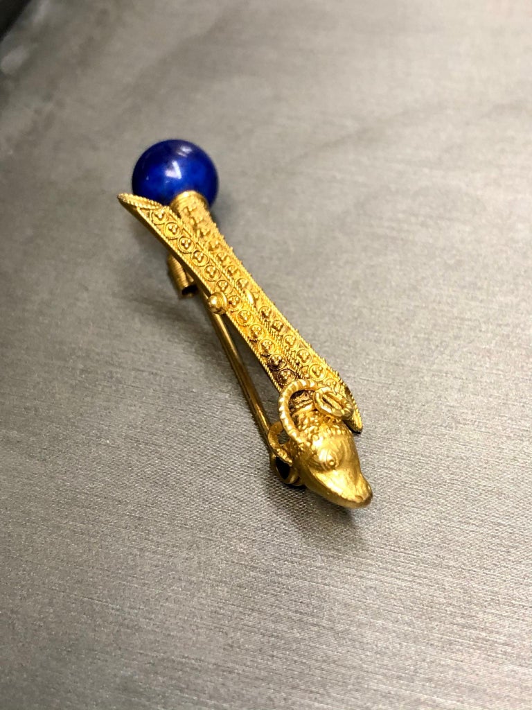 Antique Victorian Etruscan Revival 18k Gold Rams Head Lapis Bypass Pin ...