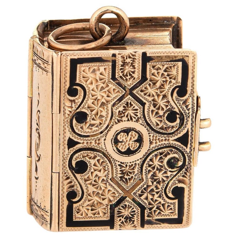 Antique Victorian Family Book Locket Charm 14k Rose Gold Pendant Opens ...