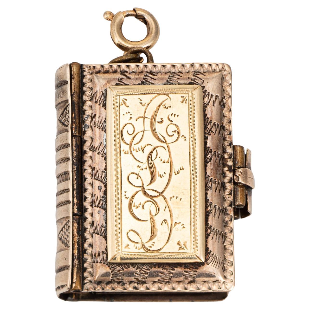 Antique Victorian Family Book Locket Charm 14k Rose Gold Pendant Opens ...