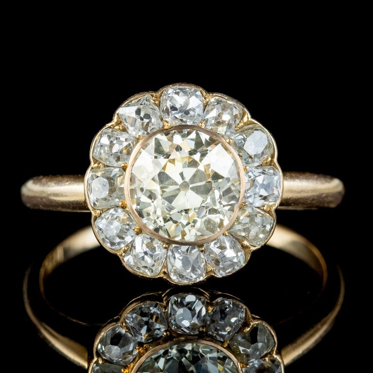 Antique Victorian Fancy Diamond Daisy Cluster Ring 2.68ct Total For ...