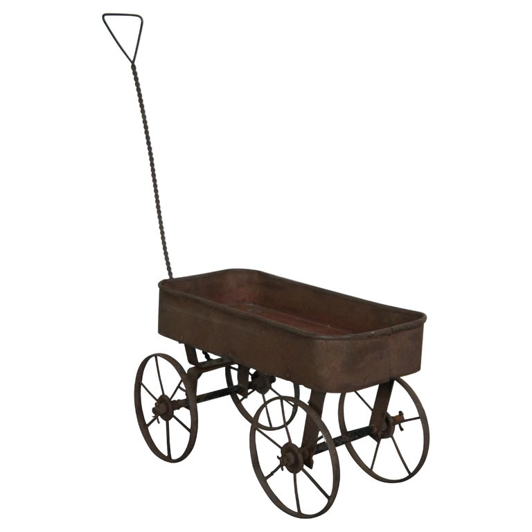Antique Victorian Farmhouse Metal Childs Size Pull Toy Dollhouse Waggon ...