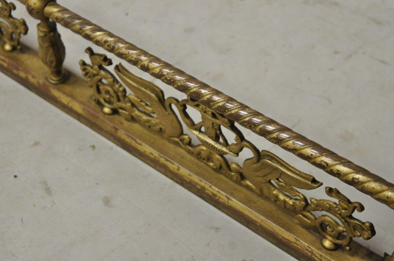 Antique Victorian Figural Swan Bird Twisted Brass Fireplace Fender ...