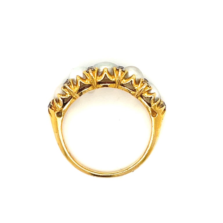 Antique Victorian Five Pearl Diamond Half Hoop Ring For Sale at 1stDibs