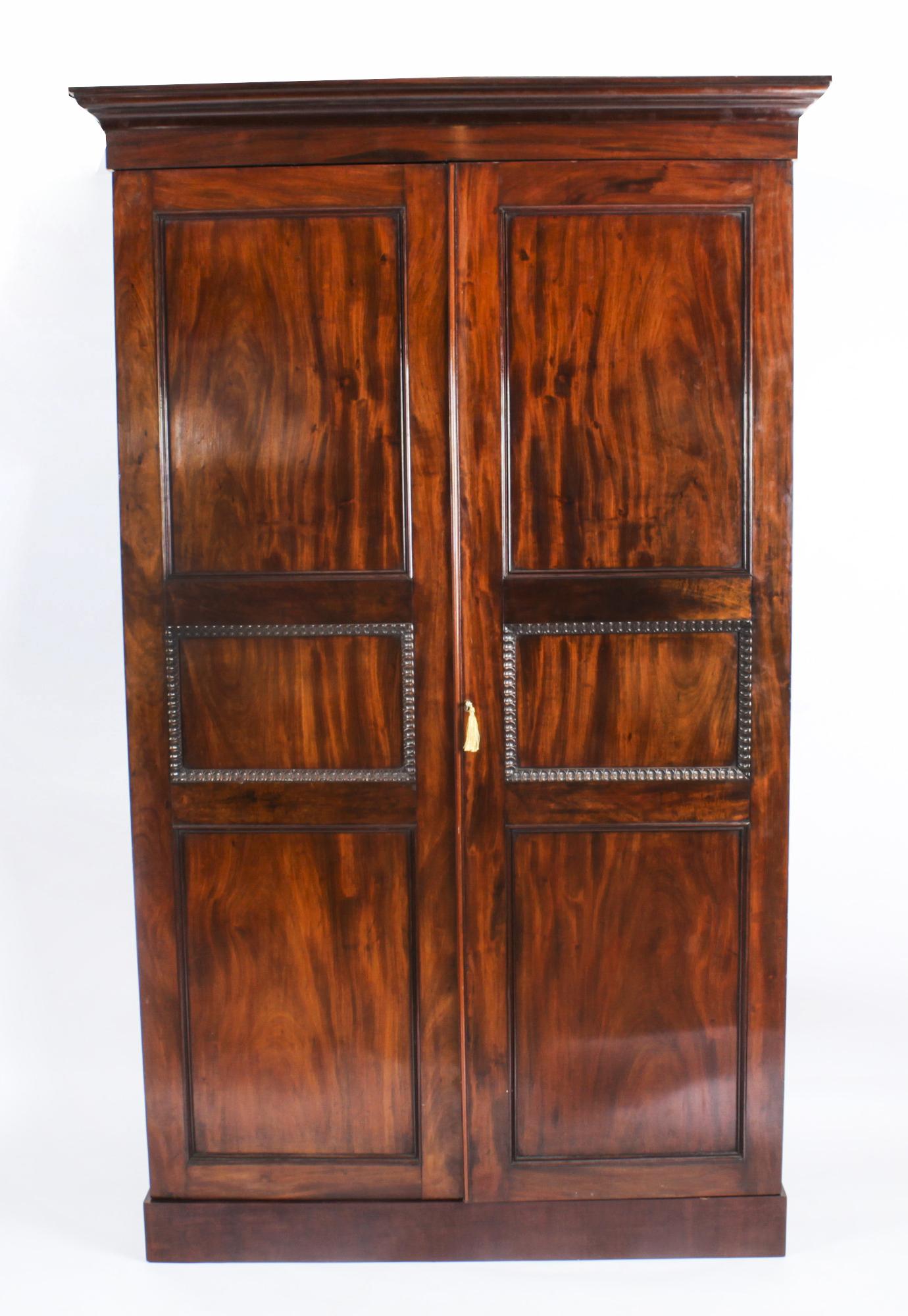 Antique Victorian Flame Mahogany Two Door Wardrobe, 19th Century at 1stDibs