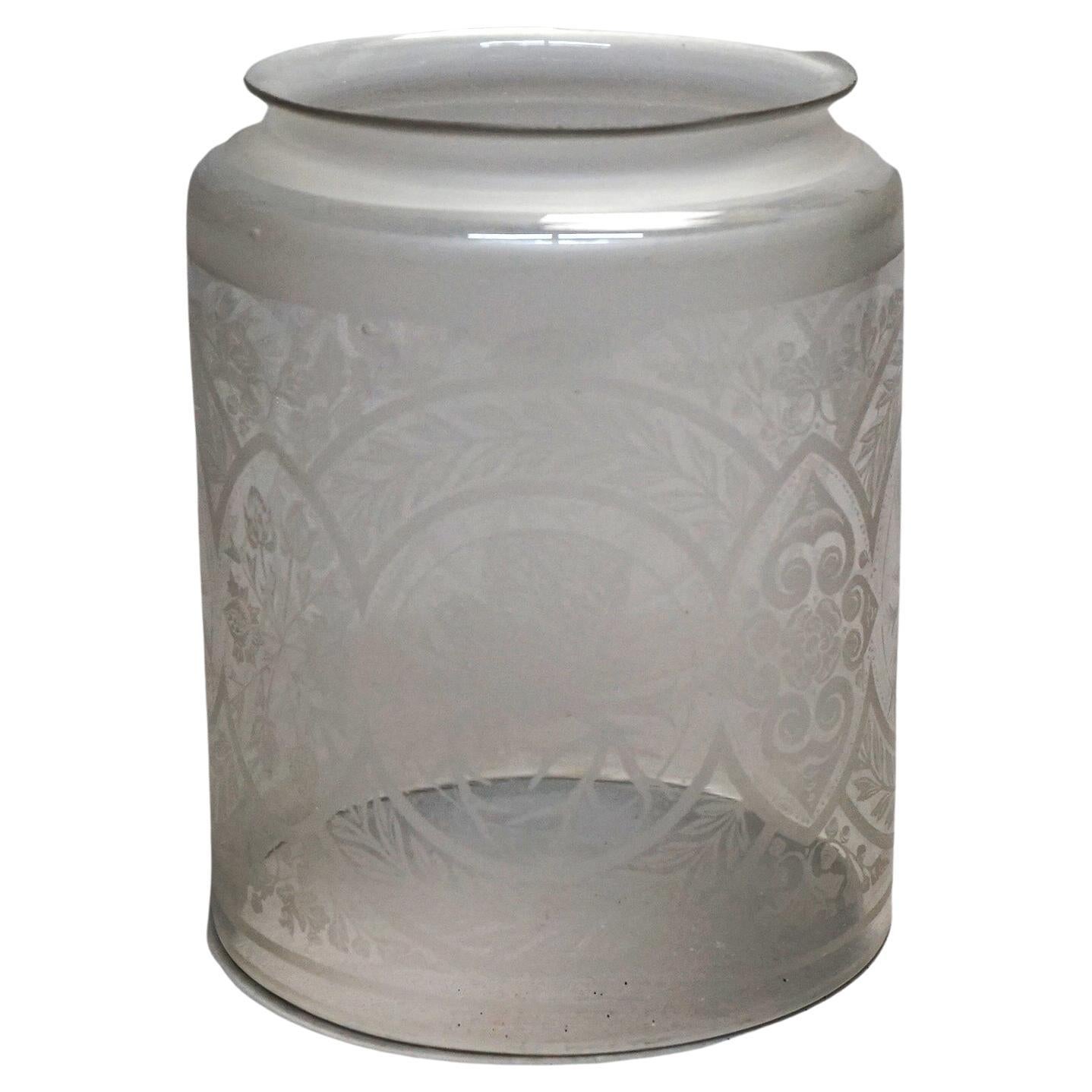 Antique Victorian Floral and Foliate Stenciled Glass Hall Shade Circa ...