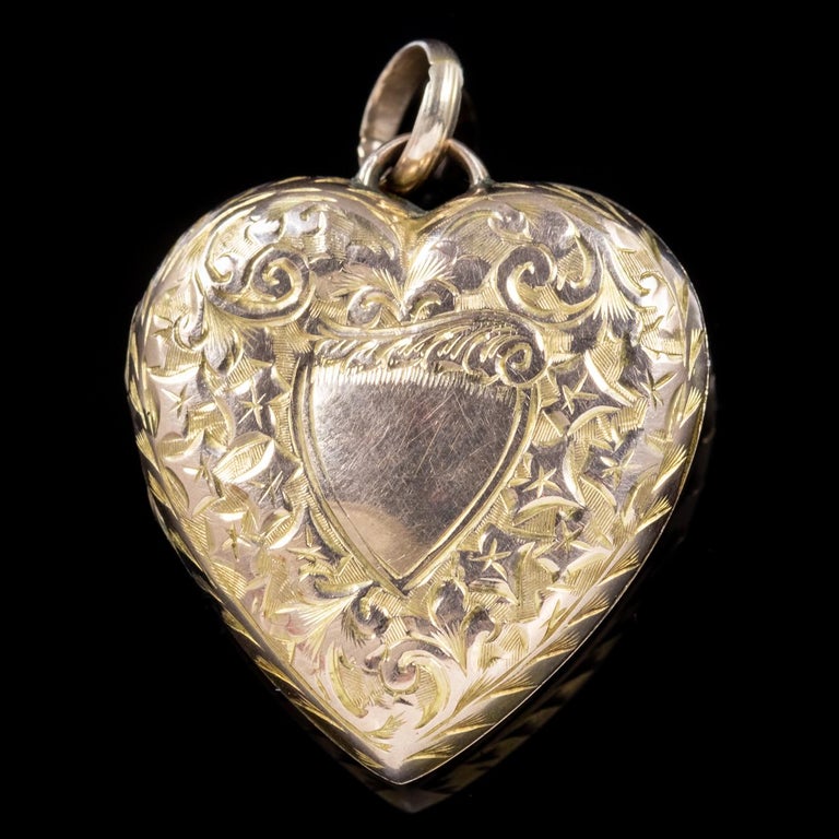 Antique Victorian Floral Heart Locket 9 Carat Gold Back and Front ...