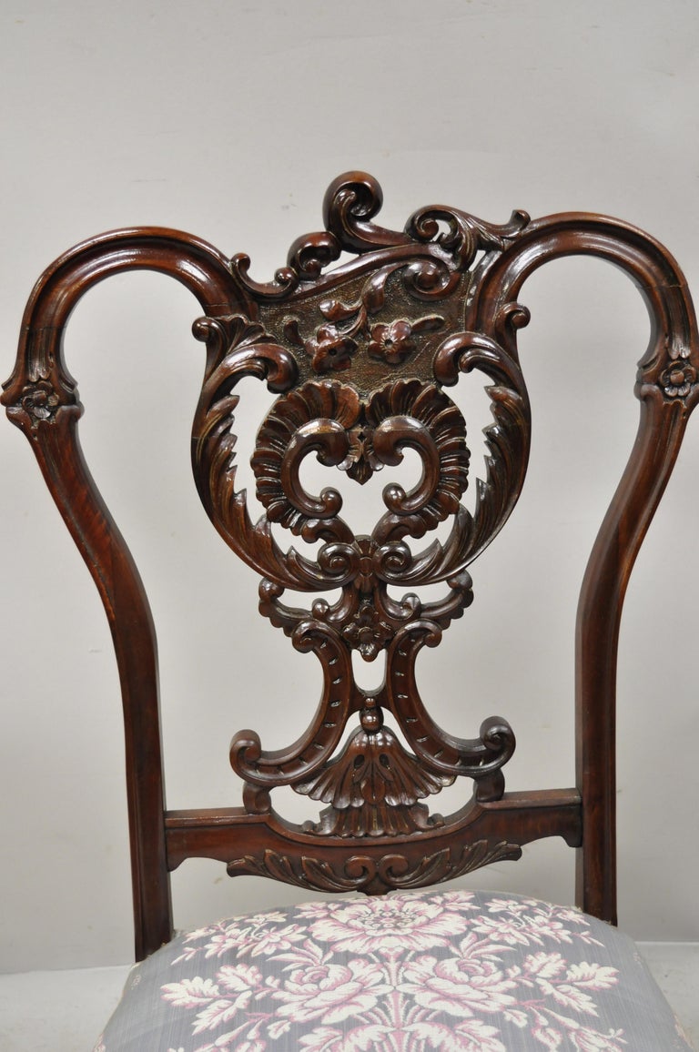 Antique Victorian Floral Scrollwork Carved Mahogany Parlor Accent ...