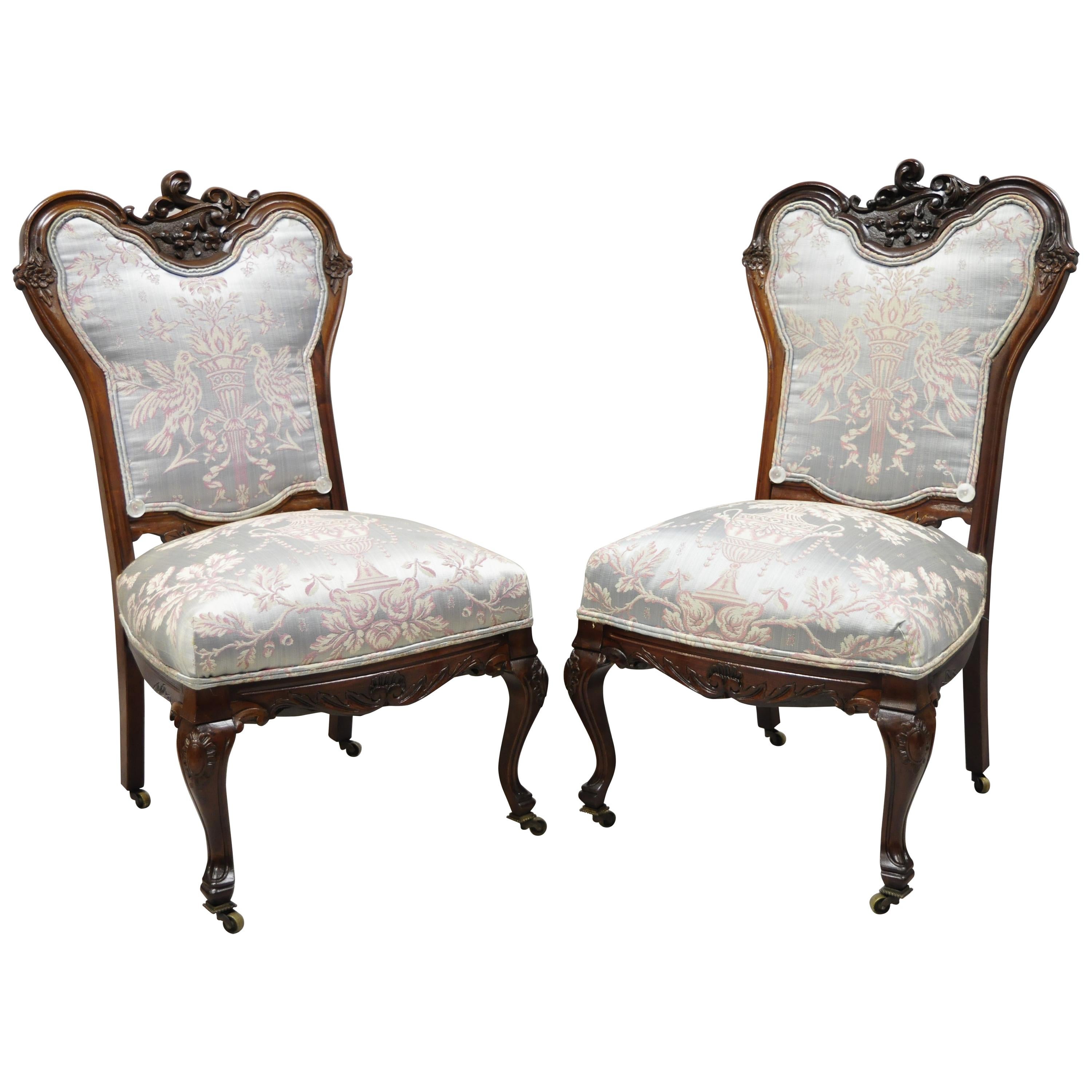 Antique Victorian Carved Walnut Upholstered Parlor Chair Set, circa ...