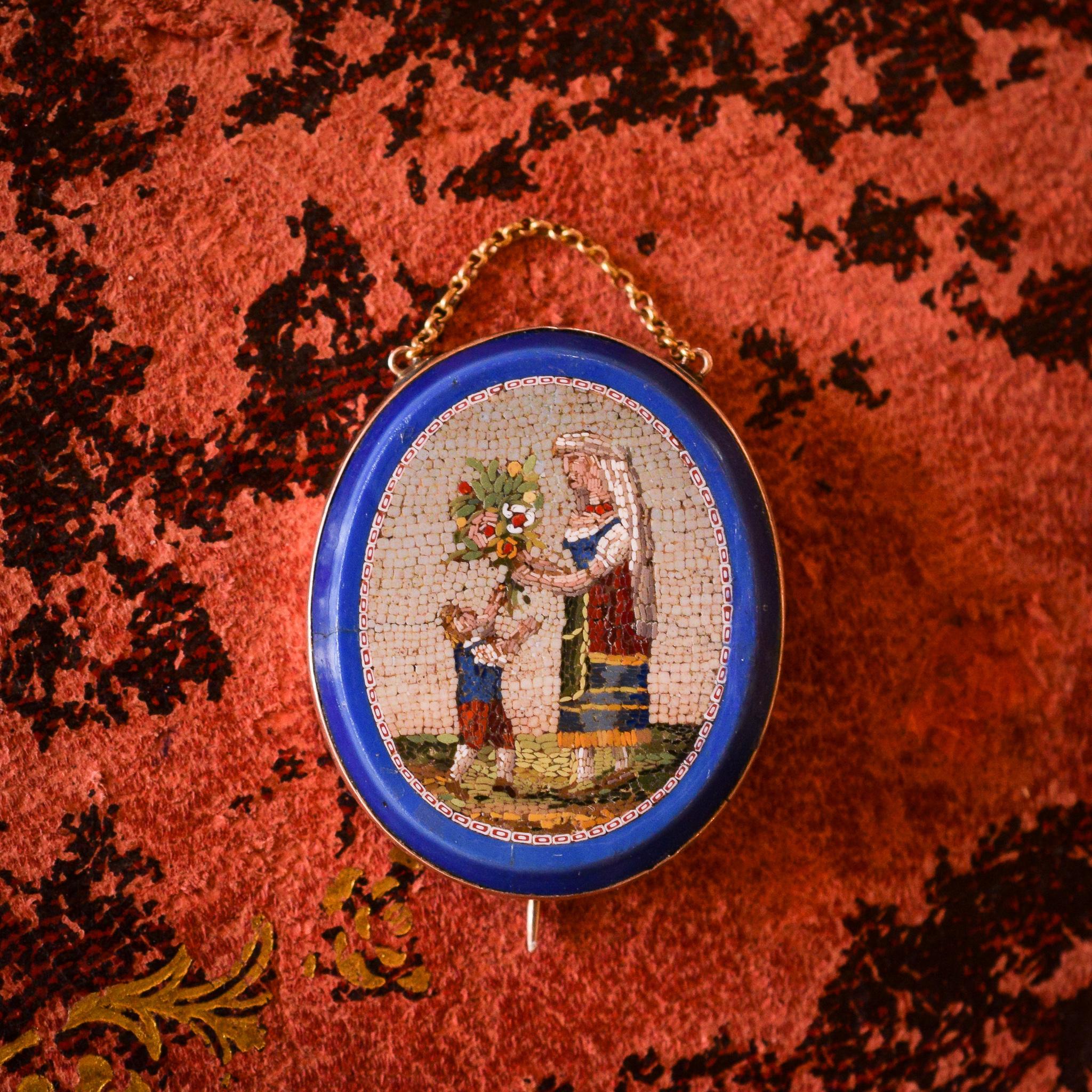 Antique Victorian “Flower Bunch Scene” Micromosaic Brooch at 1stDibs