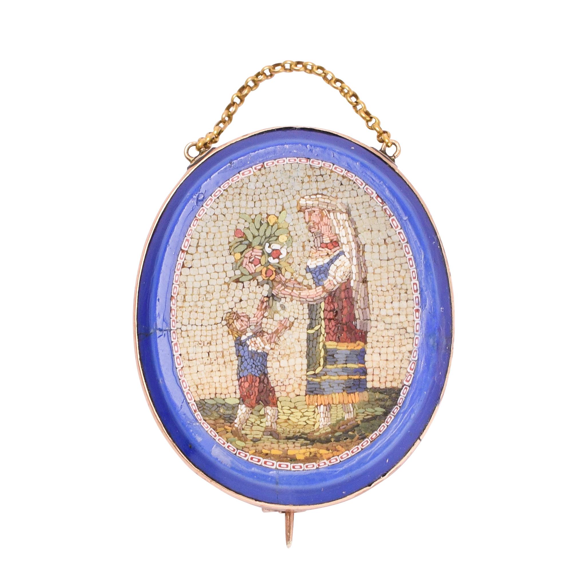 Antique Victorian “Flower Bunch Scene” Micromosaic Brooch at 1stDibs