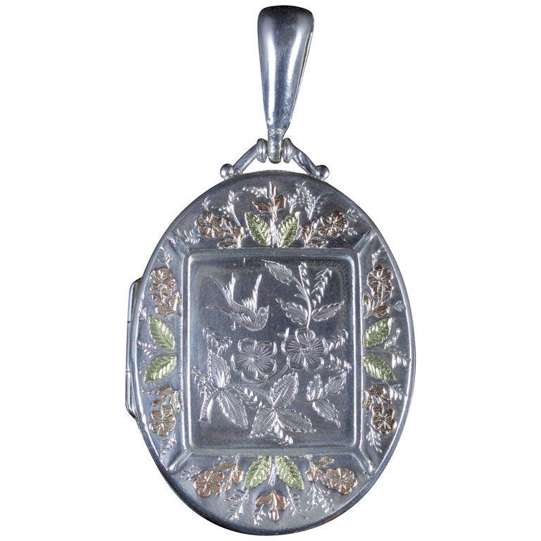 Antique Victorian Forget Me Not Locket Silver 18 Carat, circa 1880 at ...