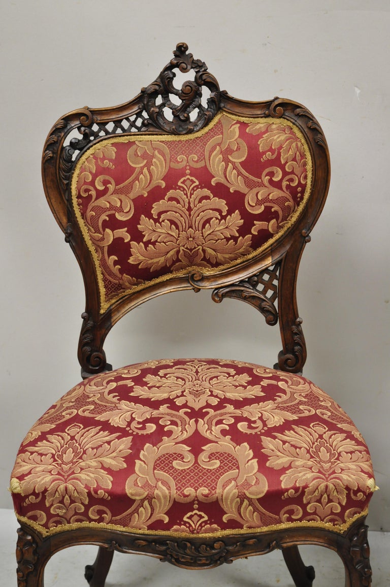 Antique Victorian French Carved Mahogany Parlor Accent Side Chairs, a ...