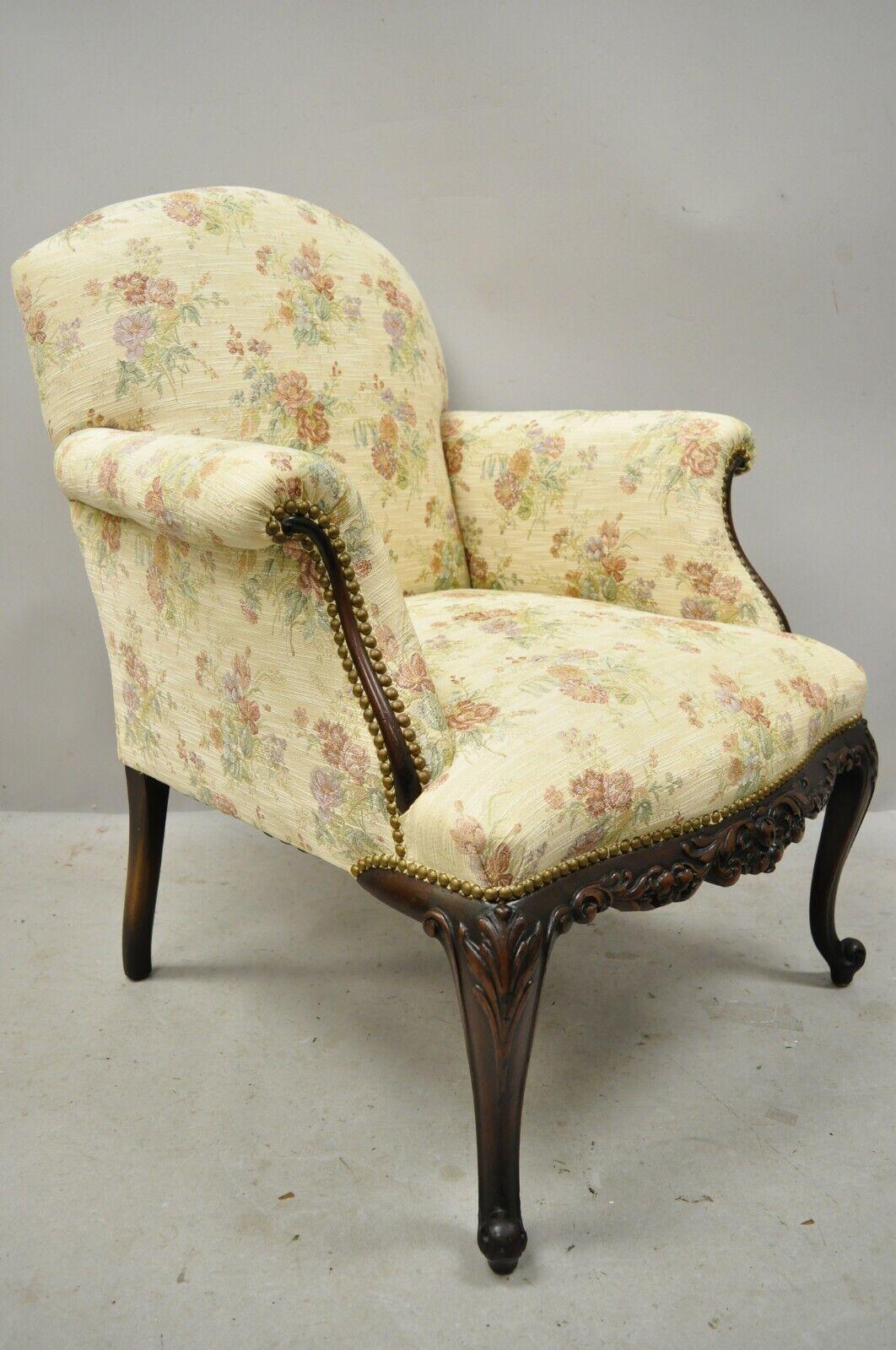 Antique Victorian French Carved Mahogany Upholstered Bergere Lounge Arm ...