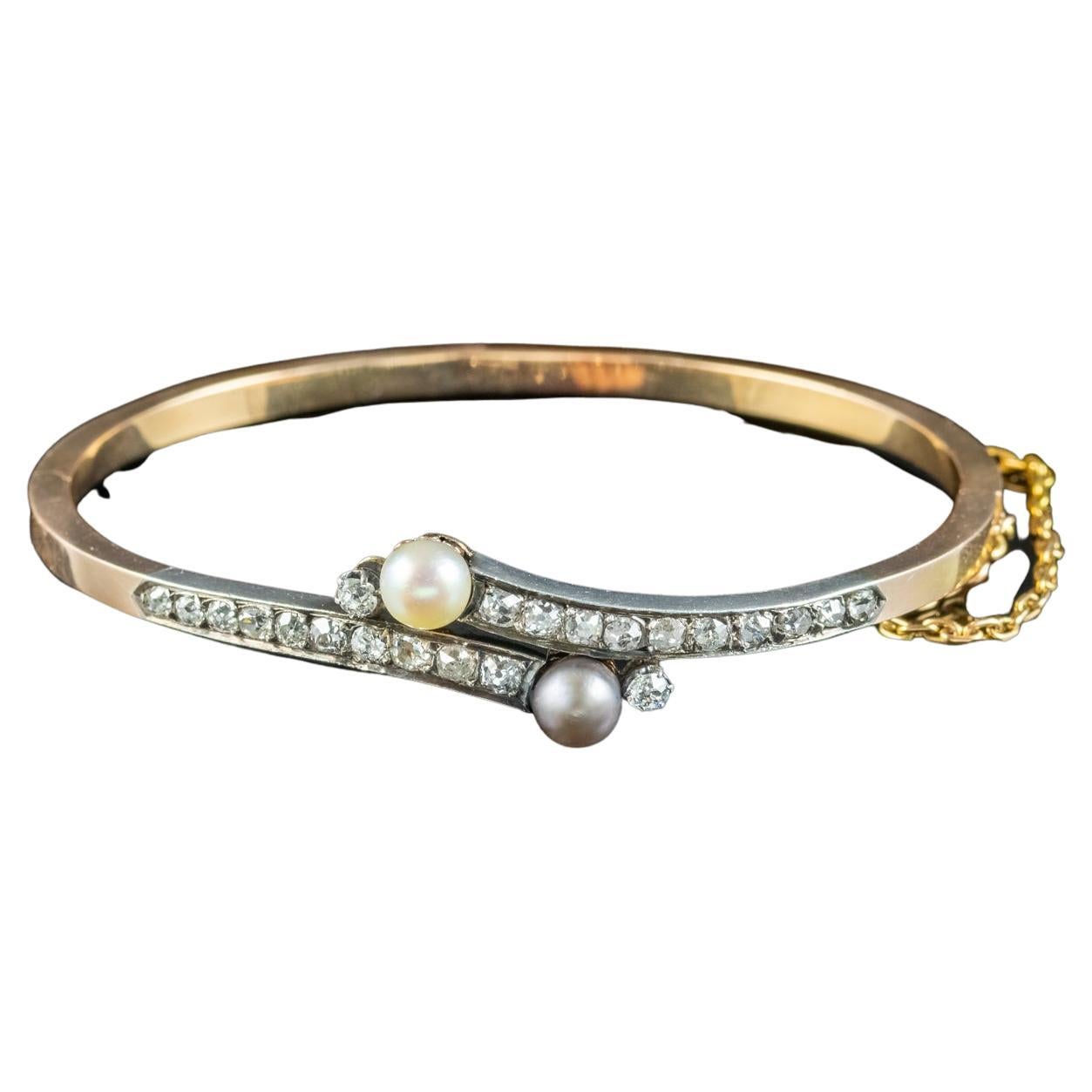 Antique Victorian French Sapphire Diamond Shamrock Bangle 18ct Gold For ...