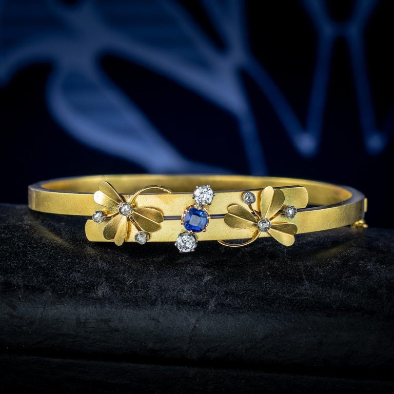Antique Victorian French Sapphire Diamond Shamrock Bangle 18ct Gold For ...