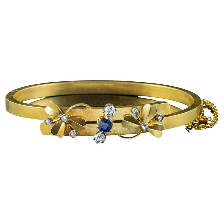 Antique Victorian French Sapphire Diamond Shamrock Bangle 18ct Gold For ...