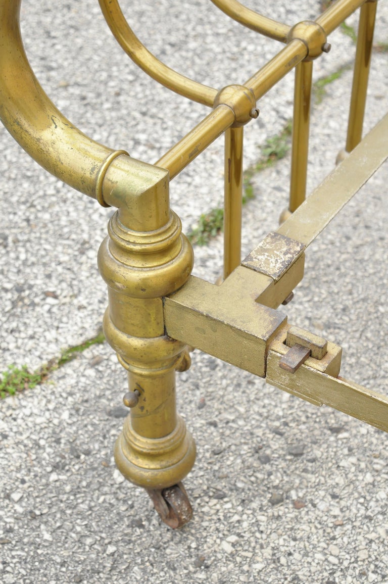 Antique Victorian Full Size Gold Brass Sleigh Bed w Cast Iron Rails ...