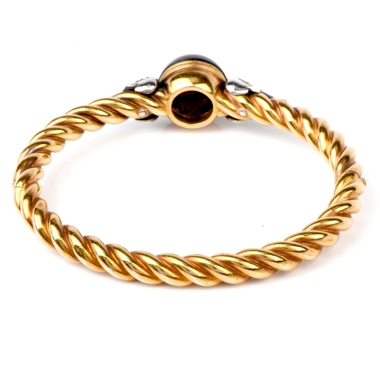 Antique Victorian Garnet Diamond Twisted 18 Karat Bangle Bracelet at ...