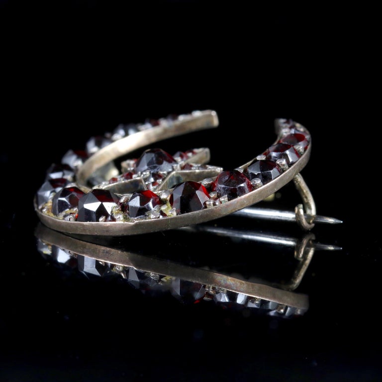 Antique Victorian Garnet Moon Crescent Brooch Gold, circa 1880 For Sale ...