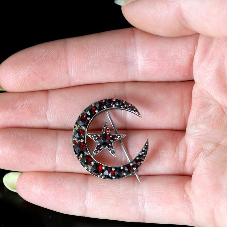 Antique Victorian Garnet Moon Crescent Brooch Gold, circa 1880 For Sale ...