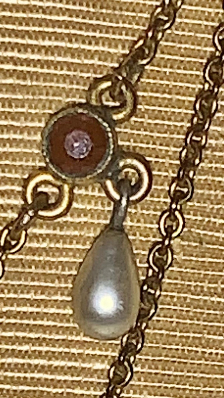 Antique Victorian Garnet Pearl Necklace 9ct Gold Lavaliere For Sale at ...