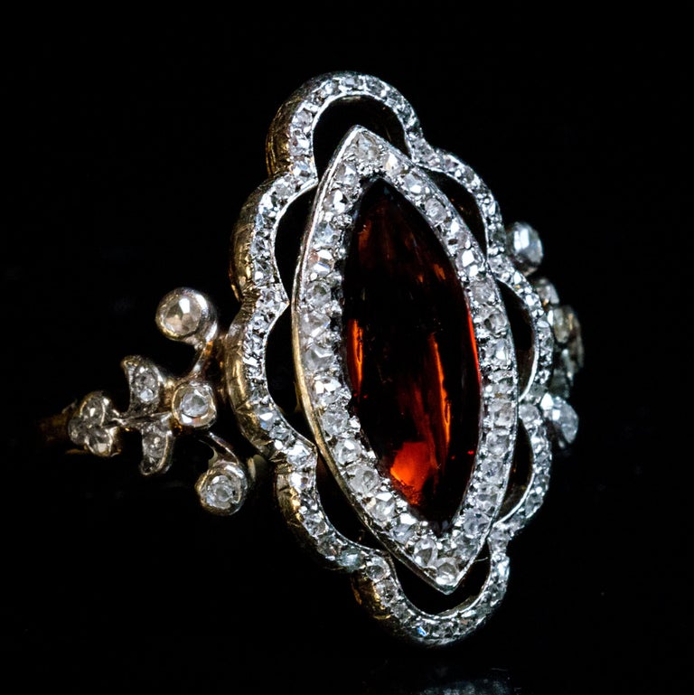 Antique Victorian Garnet Rose Cut Diamond Ring For Sale at 1stDibs