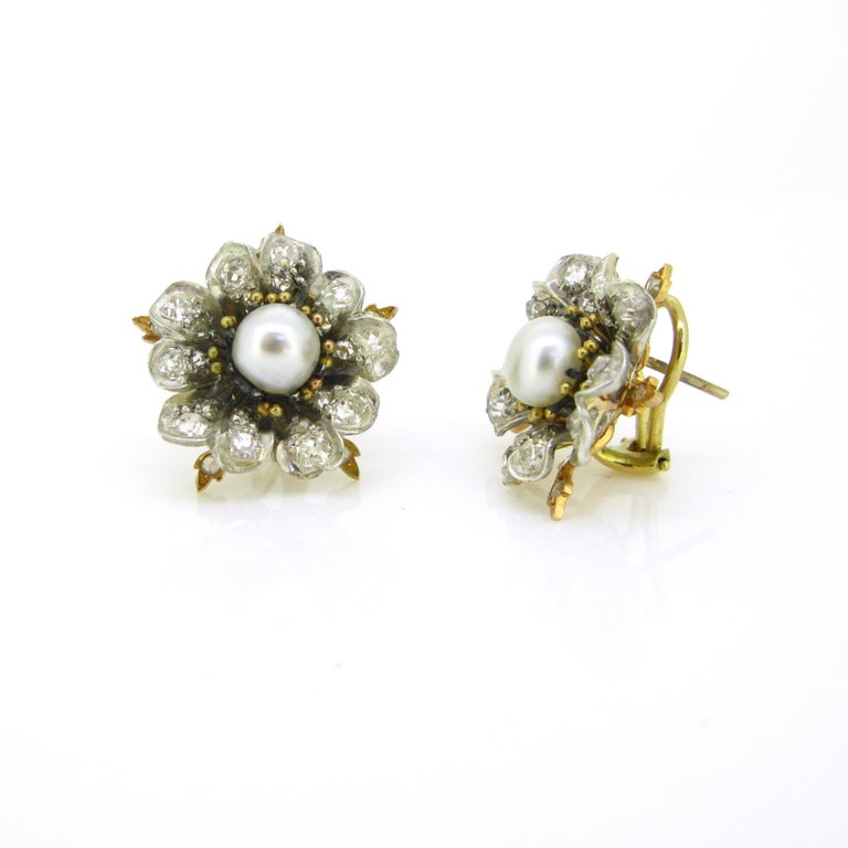 Antique Victorian GCS Report Natural Pearls and Old Cut Diamonds Flower ...